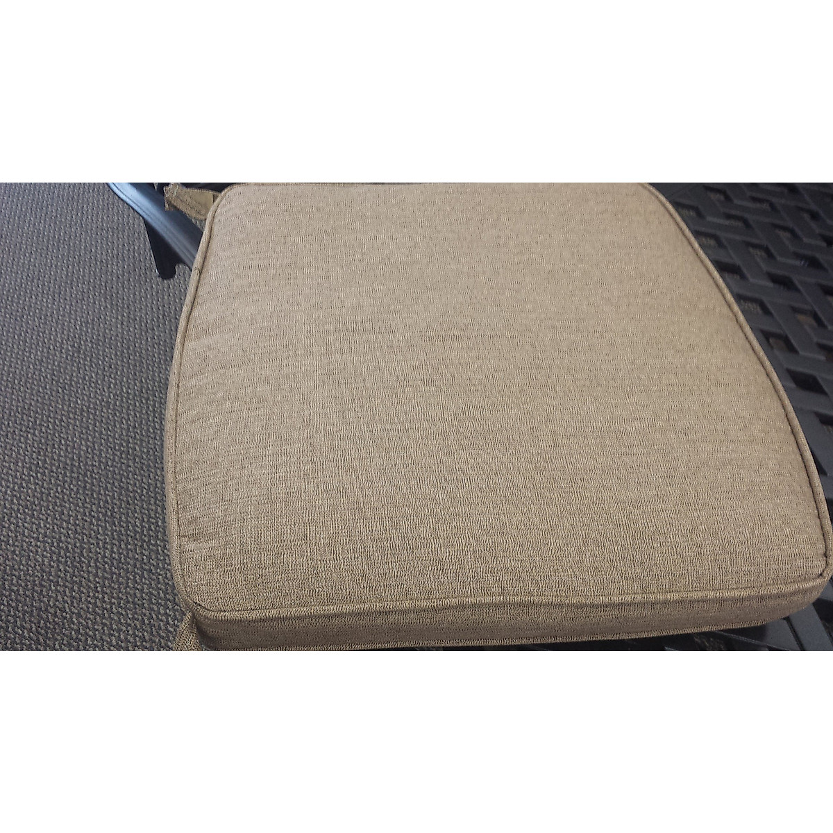 Nassau Outdoor Patio 7pc Dining Set Round 60" Fire Gas Table Dark Bronze Solid Cast Aluminum Sunbrella Cushions (Set with 6 Regular Chairs, Sunbrella Sesame)