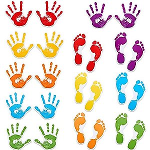 72 Pieces Hands and Feet Cutouts Colorful Handprint Cutouts Footprint Accents Bulletin Board Cutouts Wall Decoration for School Playroom Baby Nursery Kids Bedroom or Art Studio
