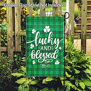 St Patricks Day Garden Flag St.patrick's Day Decorations Lucky and Blessed Shamrock Outdoor Double Sided Garden Flag Clover Home Lawn Decor Decoration 12 x 18 Inch 2Pcs