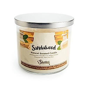 Sandalwood Highly Scented Natural 3 Wick Candle, Essential Fragrance Oils, 100% Soy, Phthalate & Paraben Free, Clean Burning, 14.5 Oz.