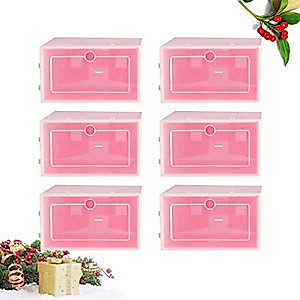 Cabilock 6pcs Transparent Pink Shoe Box Stackable Foldable Storage Shoe Box Clear Plastic Shoe Boxes Dust Proof Shoes Boxes for Home Room Sneakers High Heels Slippers