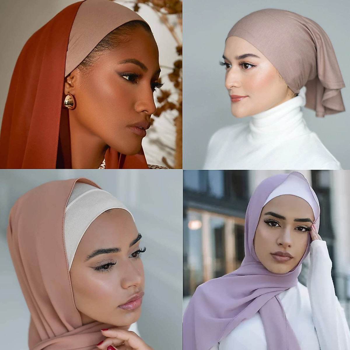 Under Hijab Hat Cap Stretch Solid Color Muslim Under Scarf Bonnet Jersey Cap Head Wrap Tube Hat Opens on 2 Ends Neck Cover