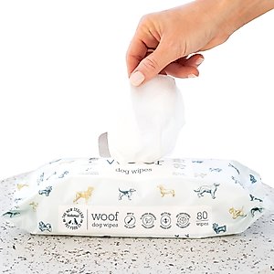 The New Zealand Natural Pet Food Co. WOOF Dog Wipes - Pet Wipes for Body, Eyes, Ears & Paws, with Manuka Honey, 26.5 oz - 80 Wipes