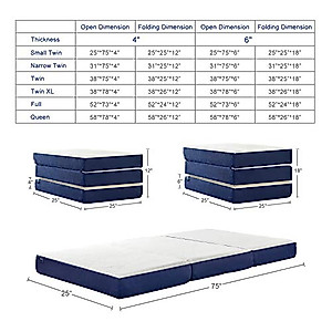 JINGWEI Folding Mattress, Tri-fold Memory Foam Mattress Topper with Washable Cover, 6-Inch, Twin Size, Play Mat, Foldable Bed, Guest beds, Camp Portable Bed, 38"*75"*6"