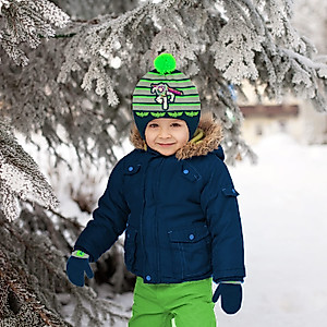 Disney Toy Story Buzz Lightyear Toddler Winter Hat and Snow Gloves for Boys 2 Pc. Set, Soft Mittens with Warm Pom-Pom Beanie