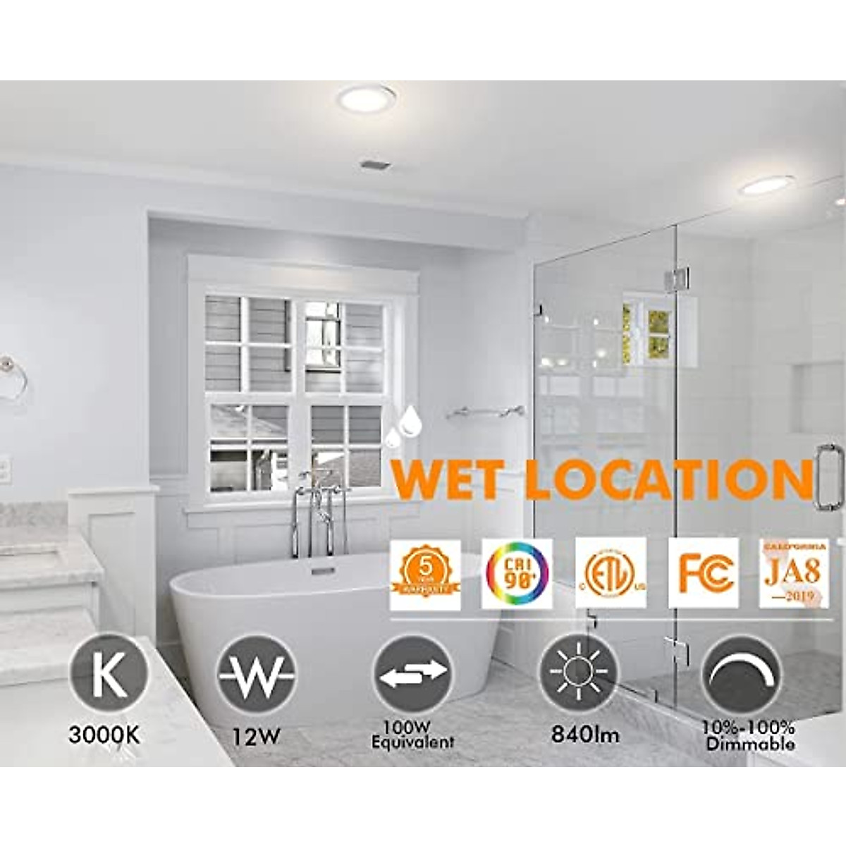 CLOUDY BAY 7.5 inch LED Ceiling Light,12W 840lm,5000K Day Light,LED Flush Mount,White Finish,Wet Location