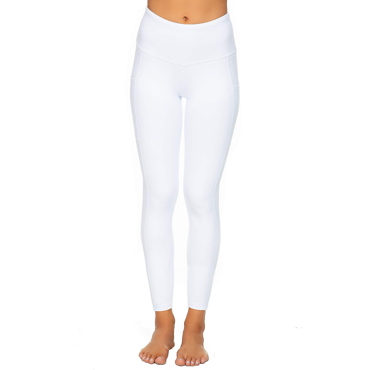 Kcutteyg Yoga Pants for Women with Pockets High Waisted Leggings Workout Sports Running Athletic Pants (White, Medium)