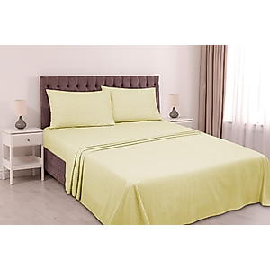 ROYALE LINENS 4 Piece Full Sheets Set - Soft Brushed 1800 Microfiber Bedding - 1 Fitted, 1 Flat Sheet, 2 Pillow Cases - Wrinkle Free & Fade Resistant - Hotel Luxury Bed Sheets (Stripe Beige, Full)