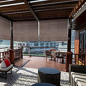 HENG FENG Outdoor Roller Shade Cordless 6'W x 6'H Brown Exterior Patio Shades Roll Up Outdoor Blinds for Porch Gazebo Pergola Backyard Deck