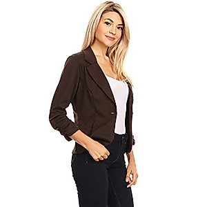 Solid Comfy Casual Office 3/4 Long Sleeve Open Front Blazer Jacket/Made in USA Brown 2XL