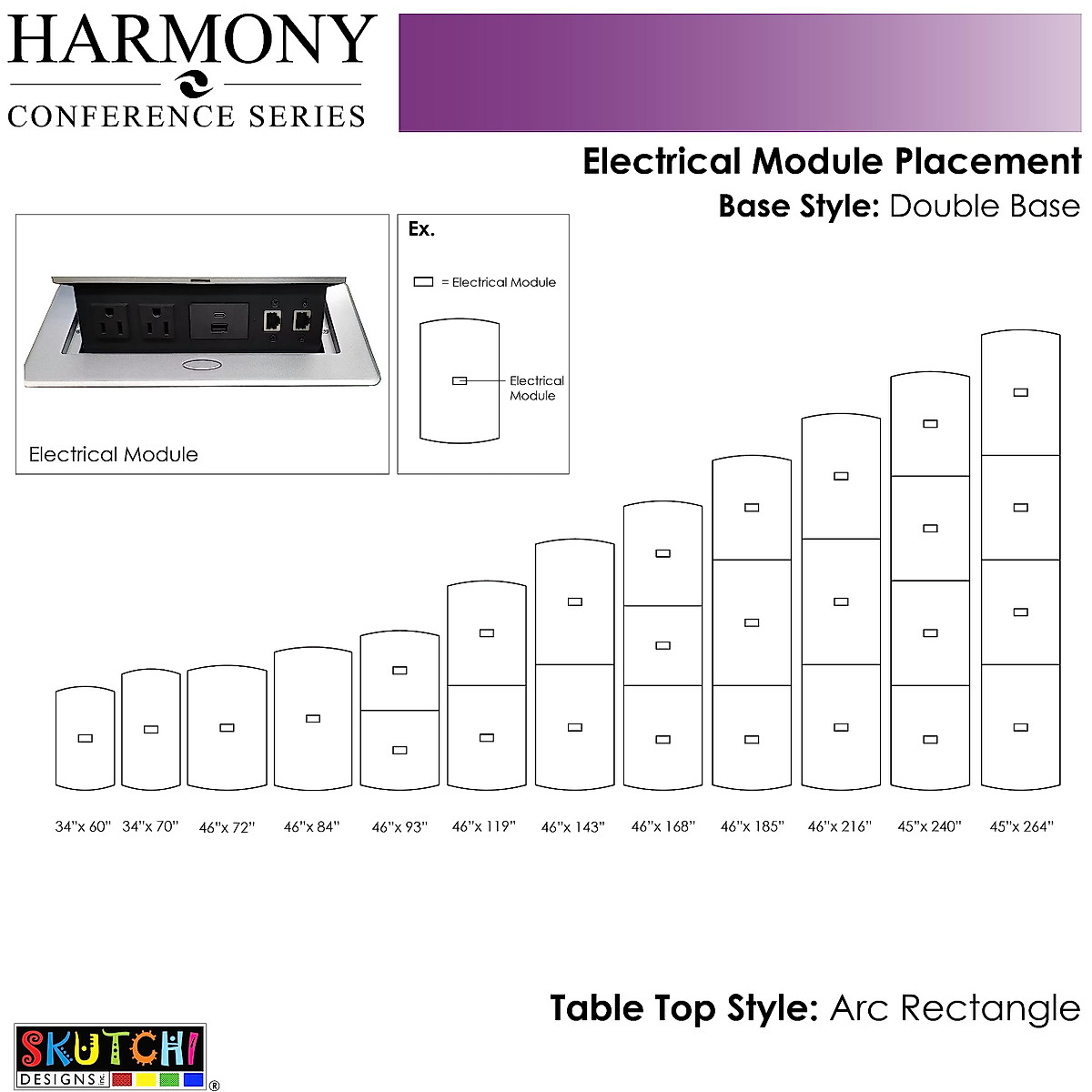 SKUTCHI DESIGNS INC. 20' Large Modular Conference Table with Data and Power | 20 Person Arc Rectangle Boardroom Table | Square Metal Bases | Harmony Series | White