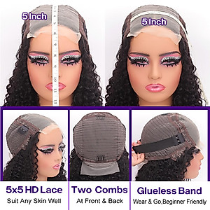 omswet Glueless Curly Wigs Human Hair Pre Plucked Curly BOB Wig Human Hair 5x5 HD Lace Closure Wigs Human Hair Wigs for Women Black Deep Wave Pre Plucked Lace Wig Wear and Go 180 Density 14 inch