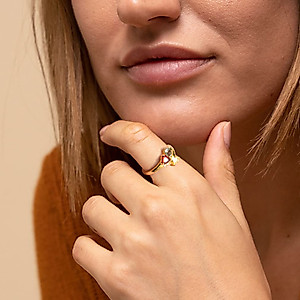 Custom4U Personalized Engagement Ring with 2 Heart Shaped Birthstones, 18K Gold Plated 925 Sterling Silver Finger Ring for Couple Customized Gift for Valentine's Day