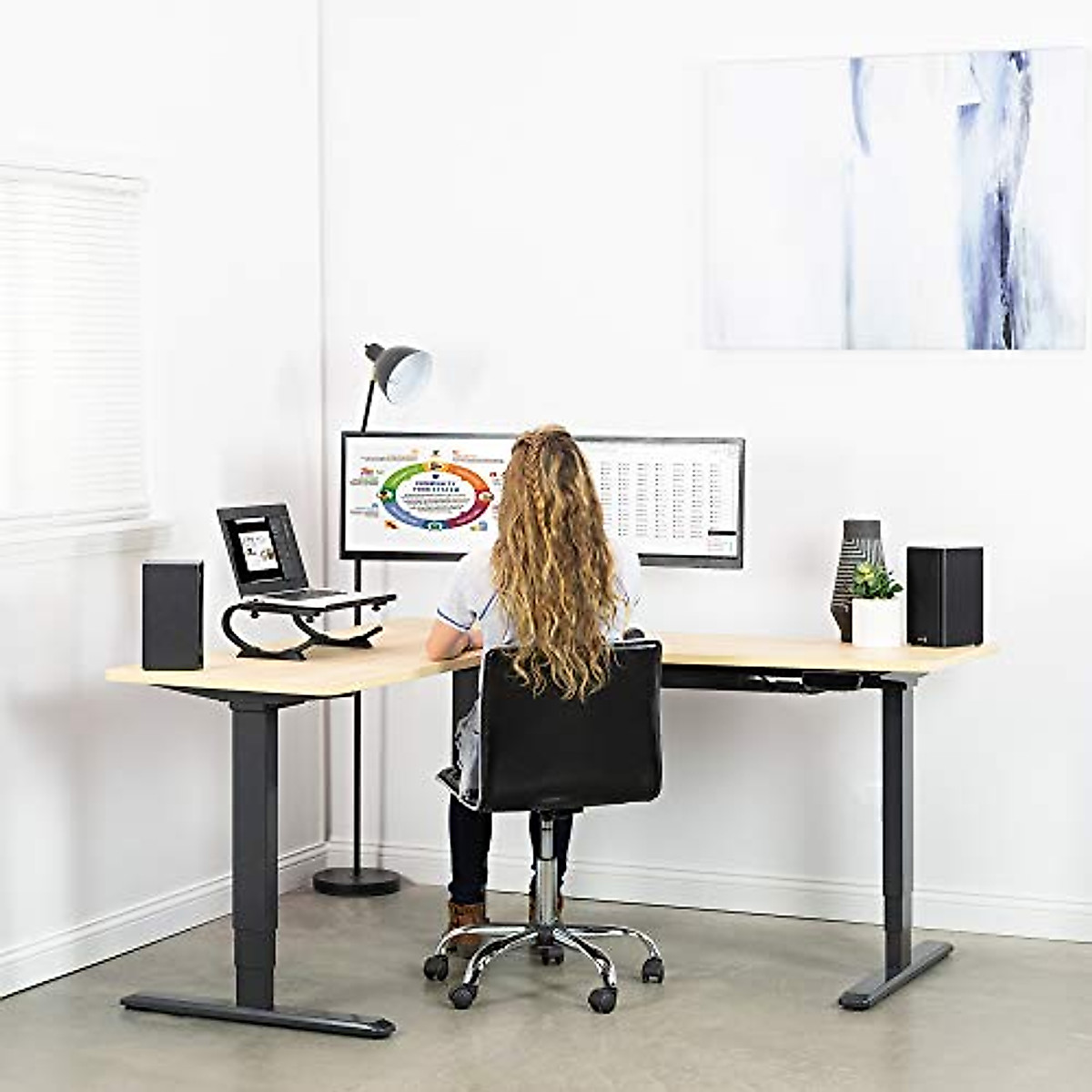 VIVO Electric Motor Sit Standing Height Adjustable Corner 3 Leg Desk Frame, Frame Only, Sit Stand Ergonomic L Frame, DESK-V133E