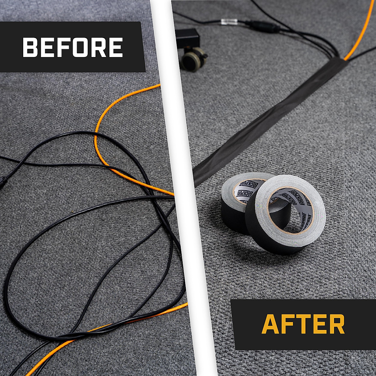 Lockport Black Gaffers Tape 3 Pack – 90 Feet x 2 Inches – Waterproof, No Residue, Non-Reflective, Easy Tear, Matte Gaffer Stage Tape – Gaff Cloth Tape for Photography, Filming Backdrop, Production