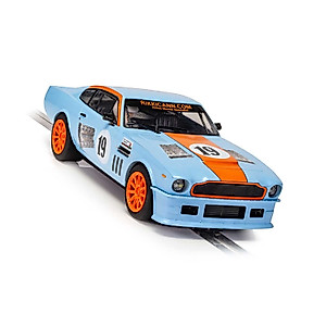Scalextric Aston Martin V8 Gulf #19 Rikki Cann Racing 1:32 Slot Race Car C4209, Light Blue & Orange