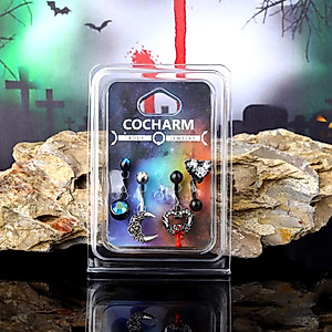 COCHARM 4PCS Moon Halloween Belly Button Rings Packs 14g Black Belly Button Ring Red Heart Belly Navel Rings for Women Men