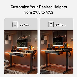 FEZIBO Height Adjustable Electric Standing Desk with 4 Drawers, 55 x 24 Inch Table with Storage Shelf, Sit Stand Desk with Splice Board, Black Frame/Rustic Brown Top, 55 inch