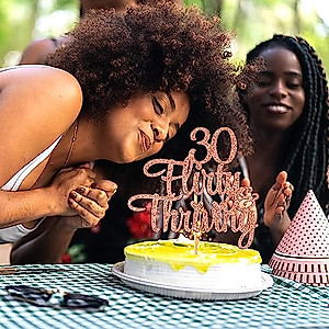 30 Flirty & Thriving Cake Topper, Cheers to 30 Years/I'm 30 Bitch, Happy 30th Birthday Anniversary Party Decorations Supplies, Rose Gold Glitter