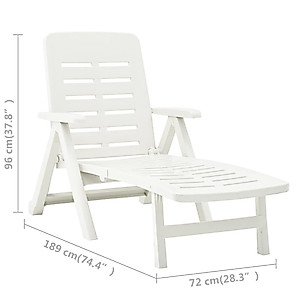 vidaXL Weather-Resistant Folding Sun Lounger, Plastic Outdoor Lounger, White, Suitable for Patio/Garden, with Adjustable Backrest & No Assembly Required