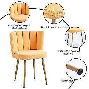 ATSNOW Yellow Sherpa Accent Chairs Set of 2, Mid Century Modern Upholstered Side Chairs for Dining Room Living Room Bedroom Vanity