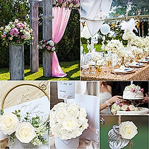 Mocoosy 50Pcs Artificial Flowers Rose, Ivory White Fake Roses for Decorations, Real Looking Foam Rose Bulk with Stems for DIY Wedding Bouquets Bridal Shower Mothers Day Party Home Decor