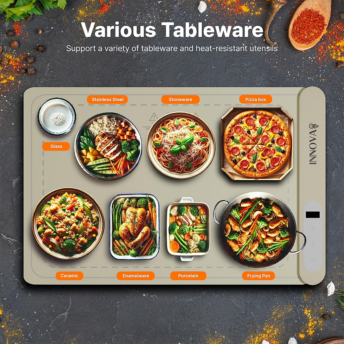 [Latest] Graphene Electric Food Warming Tray - 6 Temperature Settings, High Heat, Latest Model, Portable Silicone Heating Mat. Food Warmer for Parties, Family Gatherings. (Ivory Beige, Large)