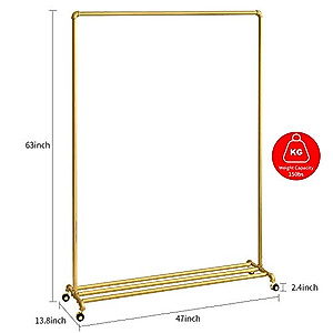 BOSURU Industrial Pipe Rolling Clothing Rack Garment Rack with Wheels Retail Display Clothes Racks Perfect for Laundry Rooms Bedrooms or Boutiques Gold