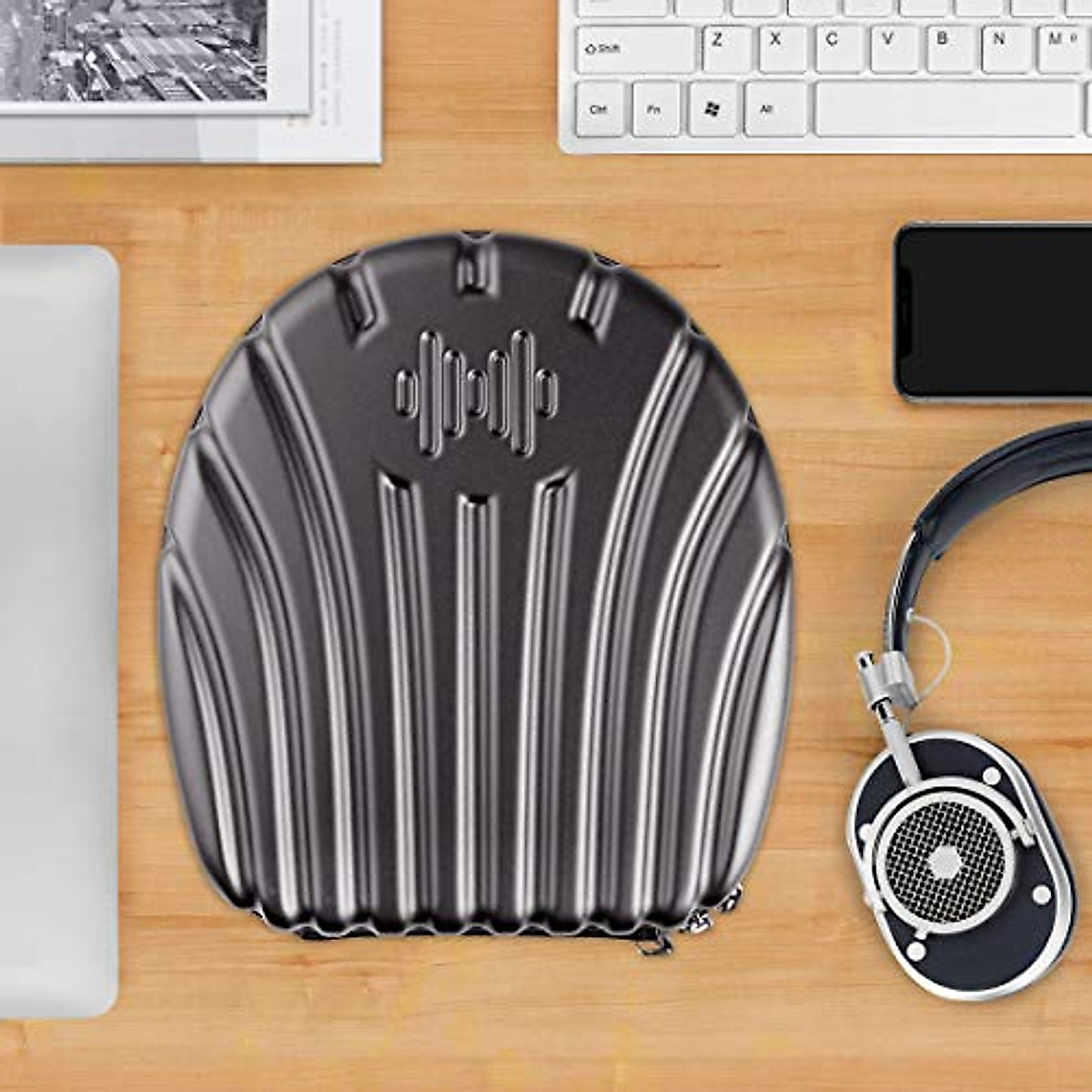 Geekria PRO Headphones Case Compatible with Master & Dynamic M & D MW75, MW65, MW60, MW50+, MH40, MG20 Wireless Case, Replacement Hard Shell Travel Carrying Bag with Cable Storage (Silver)