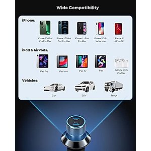 [Apple MFi Certified] iPhone Fast Car Charger, 40W Dual Port USB C Fast Charging Type C Charger Cigarette Lighter Adapter with【2 Pack】3FT USB C to Lightning Cable for iPhone 13/12/12 Pro/iPad/Airpods