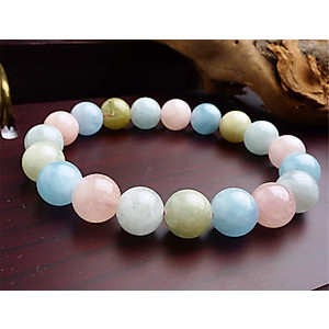 Muko Gemstone 10mm Natural Colorful Morganite Crystal Round Beads Women Men Charm Bracelet AAAA