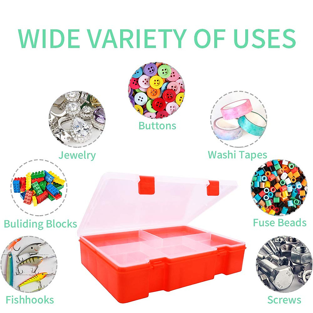 UHOUSE Plastic Creative Options Storage Containers with Adjustable Dividers,Plastic Storage Box with 18 Removable Grids,Jewelry Organizer Compartments for Cosmetics Craft, Toy, Fuse Beads, Washi Tapes