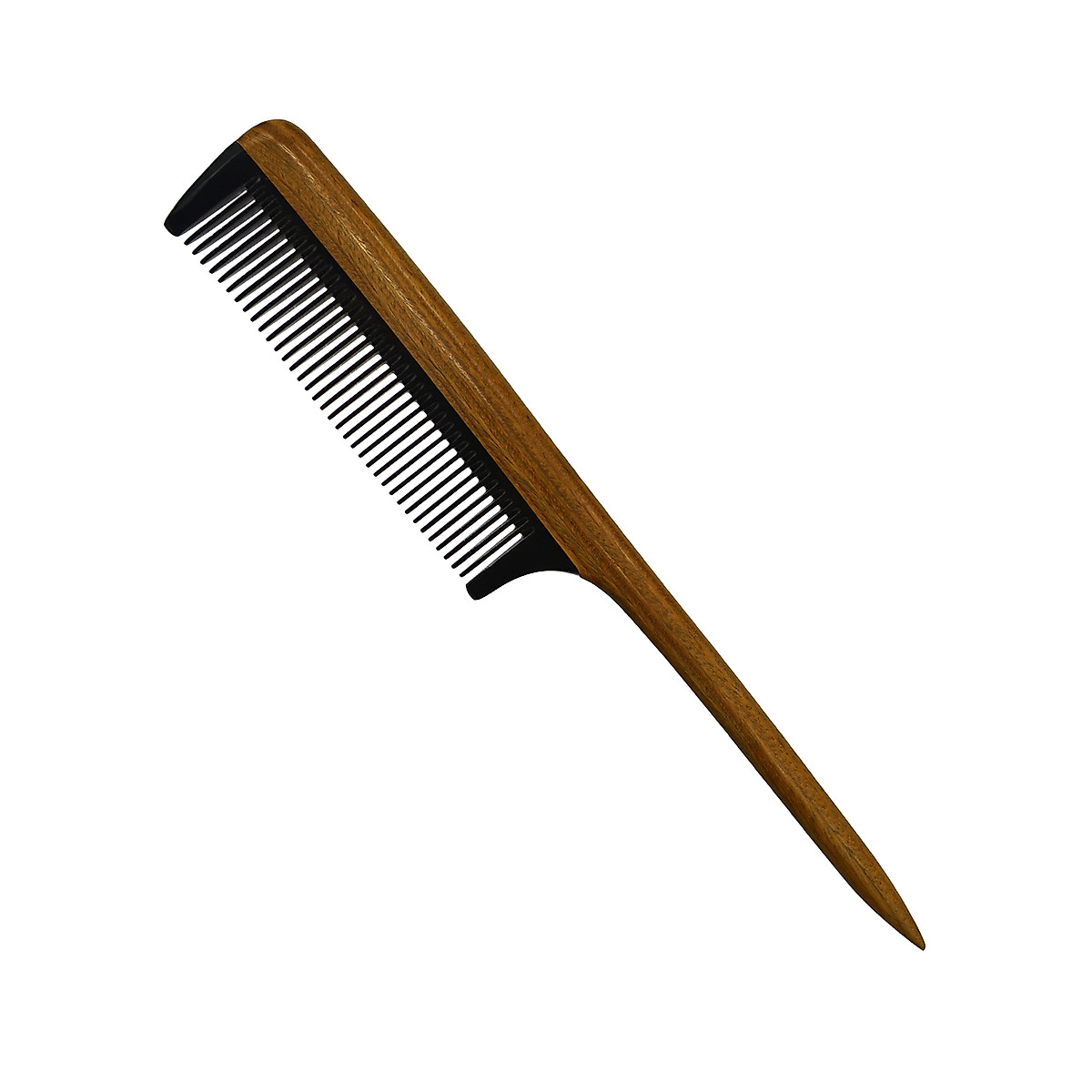 MAYMII Natural Black Buffalo Horn Green Sandalwood Wood Handmade Hair Comb No Static Wooden Top Tooth Teasing Tail Comb