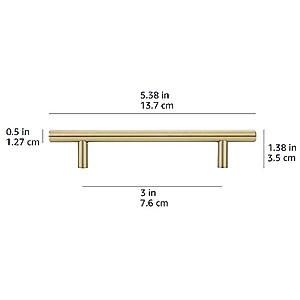 Amazon Basics Euro Bar Cabinet Handle (1/2-inch Diameter), 5.38-inch Length (3-inch Hole Center), Golden Champagne, 25-pack
