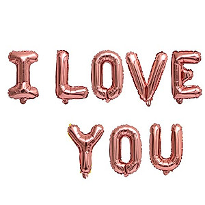 16 Inch I LOVE YOU Alphabet Letters Foil Balloons Set for Valentines Day,Propose Marriage,Wedding Party,Wedding Décor,Mother's Day, Father's Day,Anniversary Backdrop & Birthday Party Supplies for her,mom,girlfriend (Rose gold)