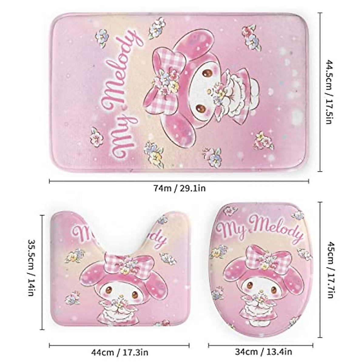 fmsnupz 4PCS Anime Shower Curtain Set, Cute Bathroom Decor with Non-Slip Rugs, Toilet Lid Cover and Bath Mat, Waterproof Fabric Shower Curtains with 12 Hooks, 70.8"x70.8"