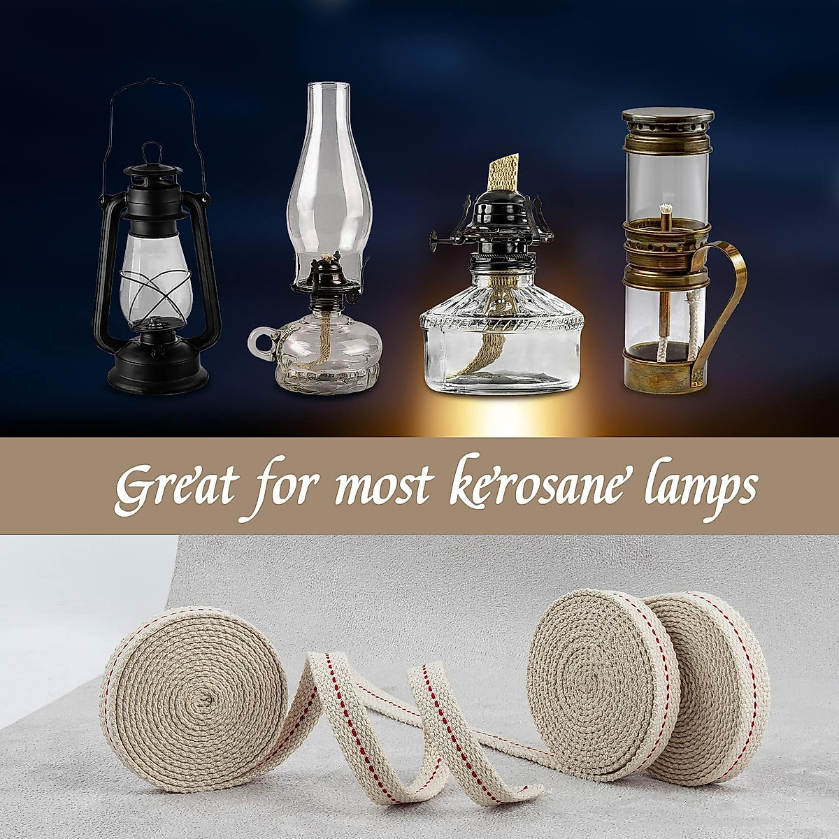 Sukh Lamp Wick Lantern Wick - Lantern Wicks 3 Rolls 1/2 Inch Flat Cotton Oil Lamp Wick with Genuine Red Stitch Replacement Oil Lanterns Wick for Paraffin Oil Kerosene Based Lanterns and Candle Burners