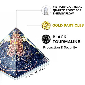 Re-Balancing Orgone Pyramid - Black Tourmaline Healing Crystals and Stones Pyramid - Gold Foil Copper Coil Soothes Panic Attacks Orgonite Pyramid - By Orgonite Crystal