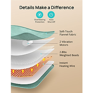 EVAJOY Weighted Heating Pad with 2 Massager, XL 12 x 24'' Electric Massaging Heating Pad for Back Pain Relief, 3 Heat Levels, 6 Vibration Massage Settings, 18 Relaxing Combinations (12 x 24'') Green