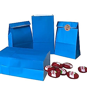 Party Favor Bag 50 pcs Food Safe Paper and Ink, Natural (Biodegradable), Vivid Colored Self-Stand Buffet Bags, Bottom Square Paper Treat Bag. with 60 pcs Stickers 1.5 inch. (Blue)…
