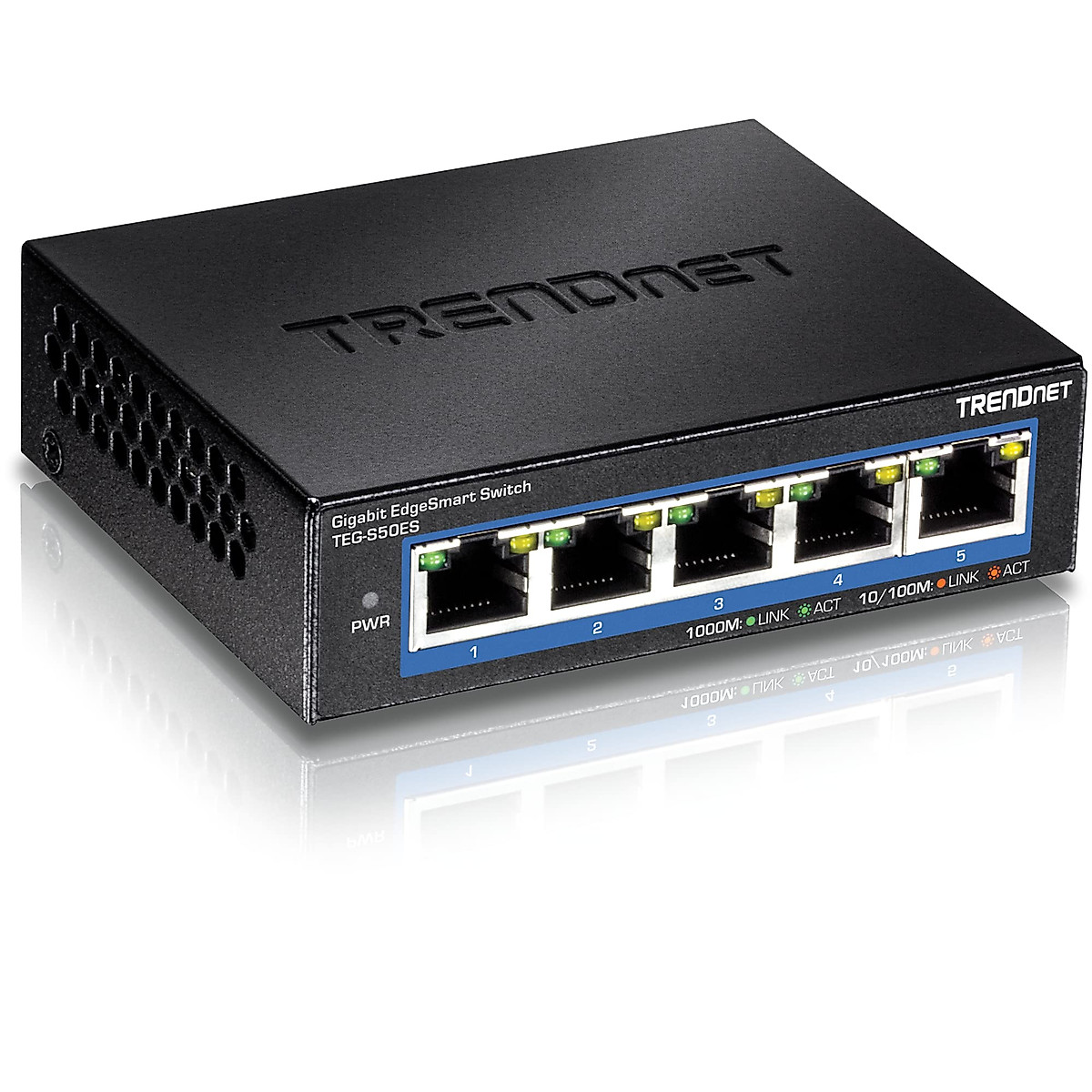 TRENDnet 5-Port Gigabit EdgeSmart Switch, TEG-S50ES, 5 x Gigabit Ports, 10Gbps Switch Capacity, Ethernet Splitter, Managed Smart Gigabit Switch, Metal, Fanless, Lifetime Protection, Black