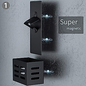 weallbuy Magnetic Bottle Opener with Cap Catcher,Removable Wall Mounted Beer Bottle Opener for Kitchen Fridge,Beer Gifts for Men (black)