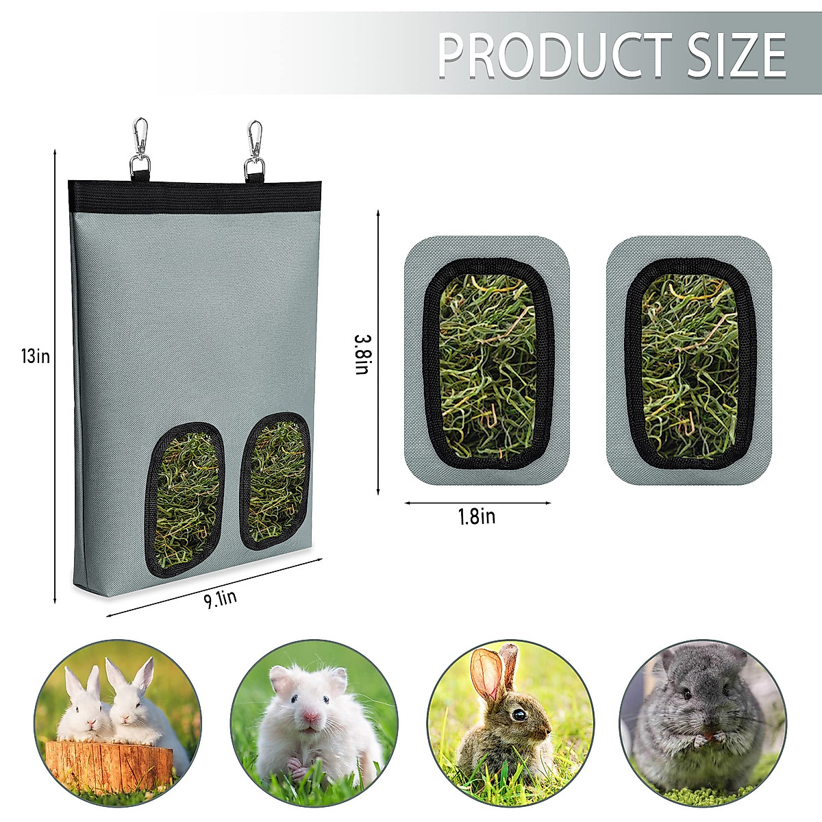 GOCOHHI 2 Pcs Guinea Pig Hay Feeder Bag, Rabbit Hay Feeder, 2 Holes Capacity Hay Holder, 600D Oxford Fabric Hay Bag for Rabbit Guinea Pig Chinchilla Hamsters Small Pets Animal