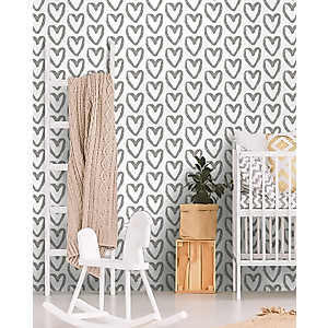 Timeet Peel and Stick Wallpaper Grey and White Wallpaper Heart Geometric Wallpaper Grey Contact Paper 17.7"x78.7" Self Adhesive Removable Wallpaper for Bedroom Living Room Wall Decor