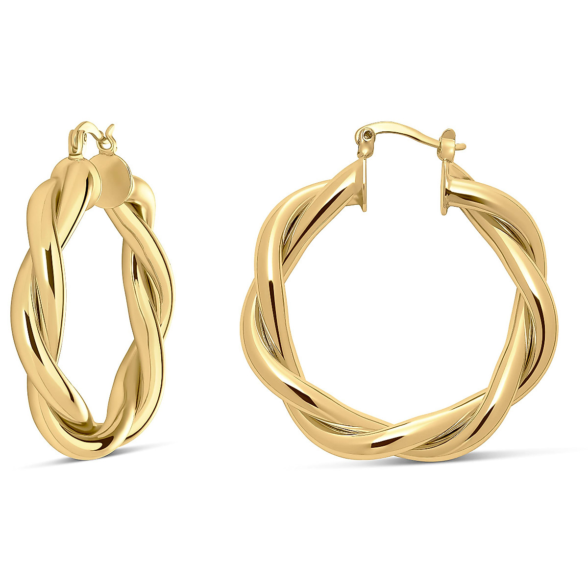Milla Gold Twist Earrings - Thick Silver Hoop Earrings for Women - Big Chunky 14K Gold Statement Earrings (40 mm - 1.6 in)