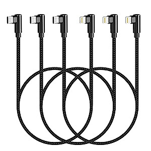 USB C to Lightning Cable 3ft MFi Certified 3 Pack 90 Degree iPhone Charger Nylon Braided Right Angle Lightning to USB C PD Fast Charging Cable for iPhone 13 12 11 Pro X XS XR 8 Plus 7 6 5(Black)