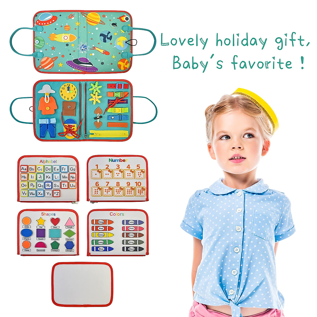 Busy Board Montessori Toy for 1-4 Year-Old Toddlers Sensory Activity- Airplane Travel Essentials Kids Ages 1-3 Road Trip Games Quiet Book Birthday Gifts Learning Toy 18 Months Baby Educational