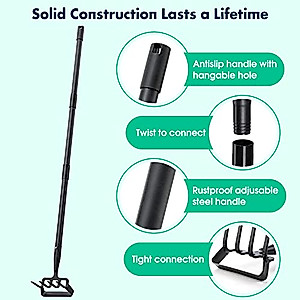 Stirrup Hoe and Cultivator for Weeding, 2 in 1 Heavy Duty Action Hoe with 62 Inch Adjustable Handle Scuffle Garden Hula Hoe with Rake, Metal Weeding Loop Stirrup Hoe for Weed Puller and Loosening Soil