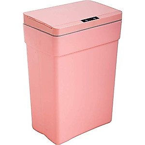 Hudada Automatic Touchless Infrared Motion Sensor Trash Can, 13 Gallon High-Capacity Plastic Kitchen Garbage Can with Lid for Kitchen Home Office Living Room Bedroom (Pink)