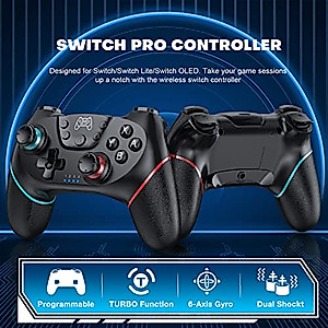 Diswoe Switch Controller, Wireless Pro Controller for Switch/Switch Lite/Switch OLED, Switch Remote Gamepad with Joystick, Adjustable Turbo Vibration with Programmable Function - Black